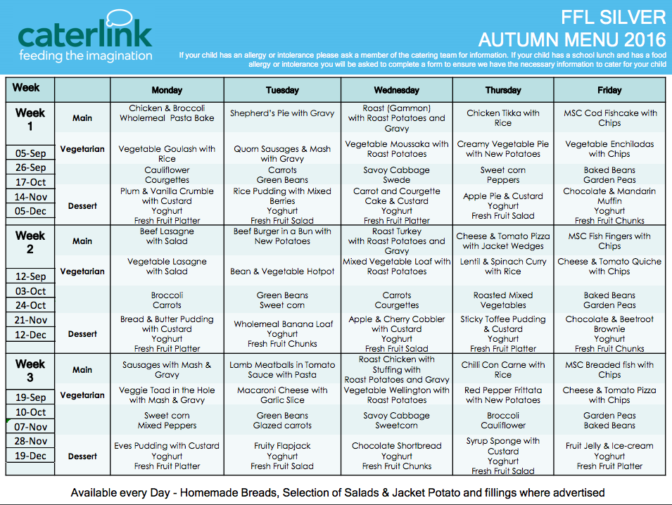 Meal menu aut - St. Mary's CE Nursery and Primary School, Putney