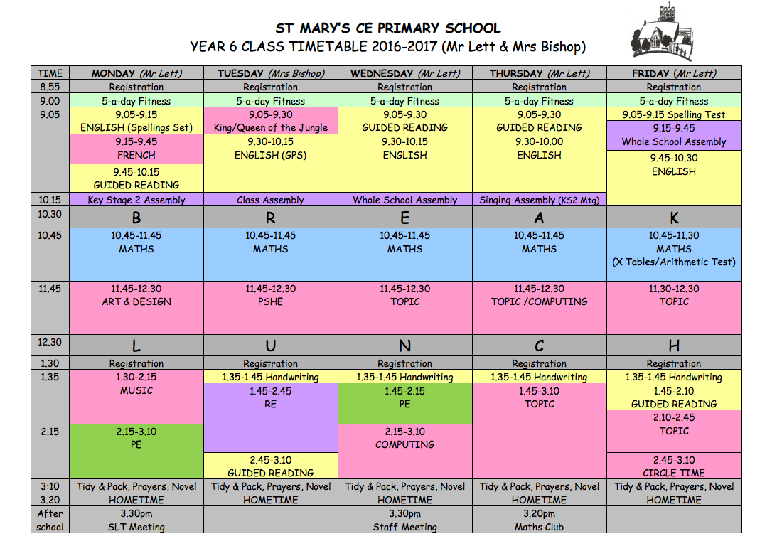 Y6 Class Timetable Image St Mary s Church Of England Primary School Y6 Class Timetable Image St Mary s Church Of England Primary School